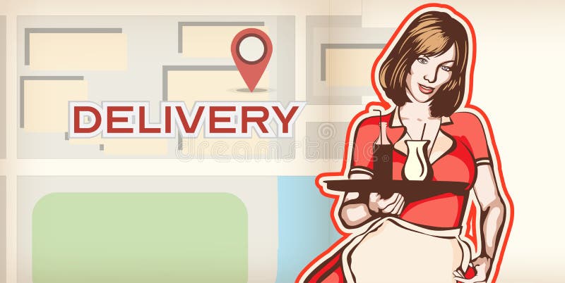 Poster with a Pin-up Waitress.Fast Food American Cafes Stock Vector ...