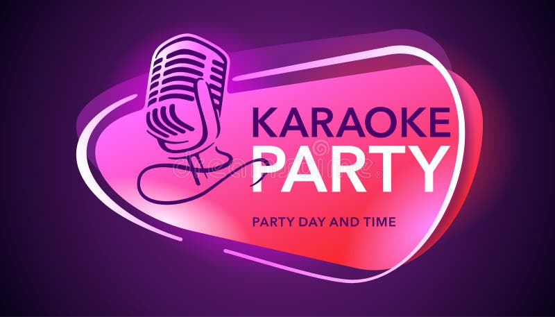 Karaoke Party Flyer in Neon Glowing Decoration Stock Vector ...