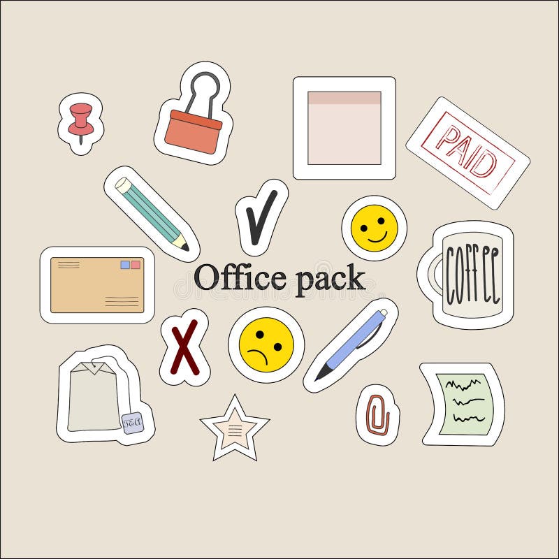 Office sticker pack stock vector. Illustration of isolated - 187798114