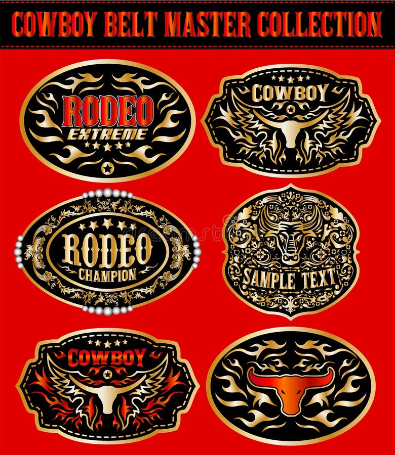 Western Style Cowboy Belt Buckle Label Master Collection Set. Stock ...