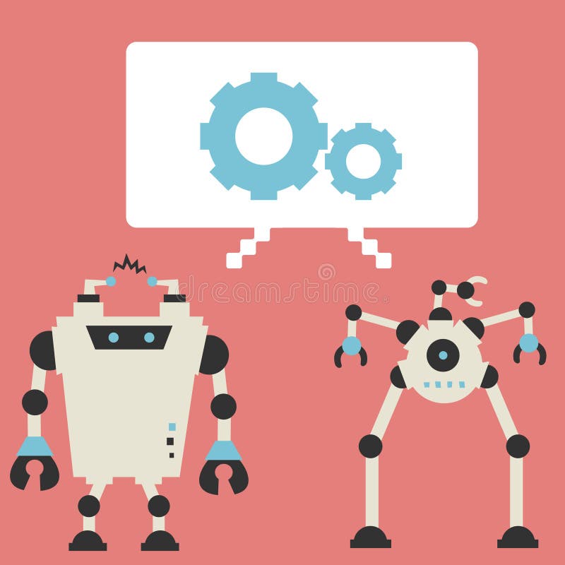 Retro Android Robots Talking about Customer Service. Stock Vector ...