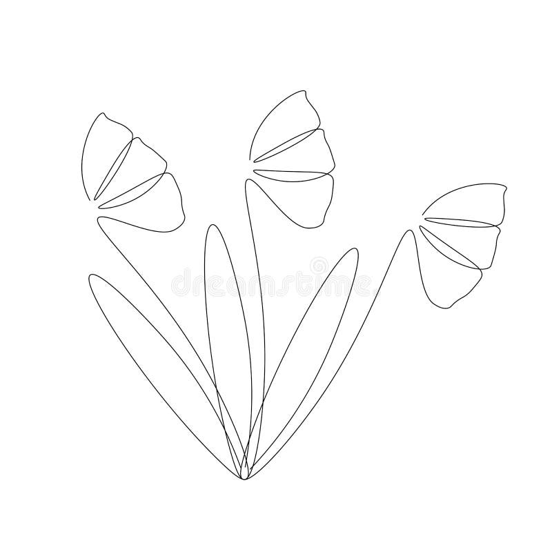 Summer Flower One Line Drawing on White Background Stock Illustration ...