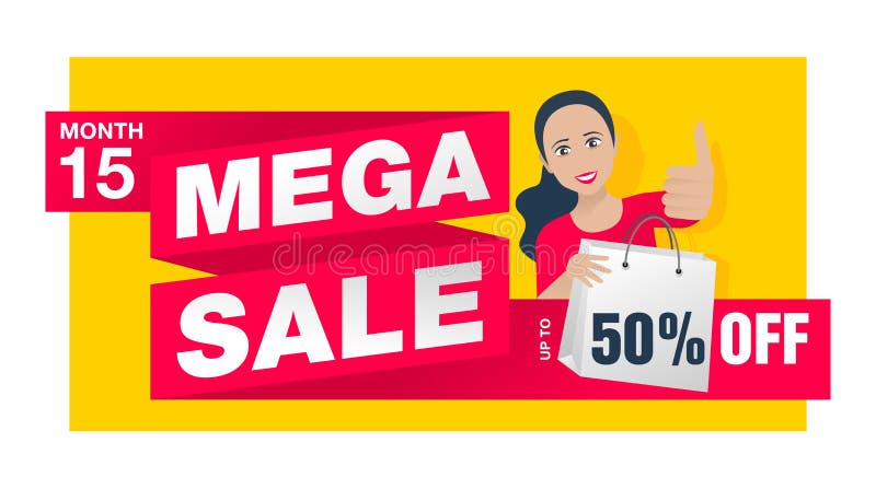 Mega Sale Banner Special Offer with Smiling Woman Stock Vector ...