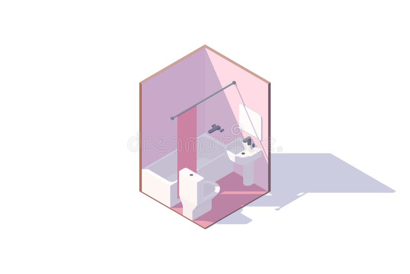 Isometric pink bathroom stock vector. Illustration of latrine - 189631809