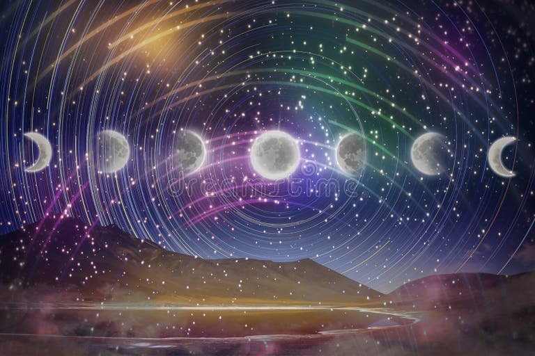 Moon Phases, Lunar Cycle in Night Sky, Time-lapse Concept Stock Photo ...