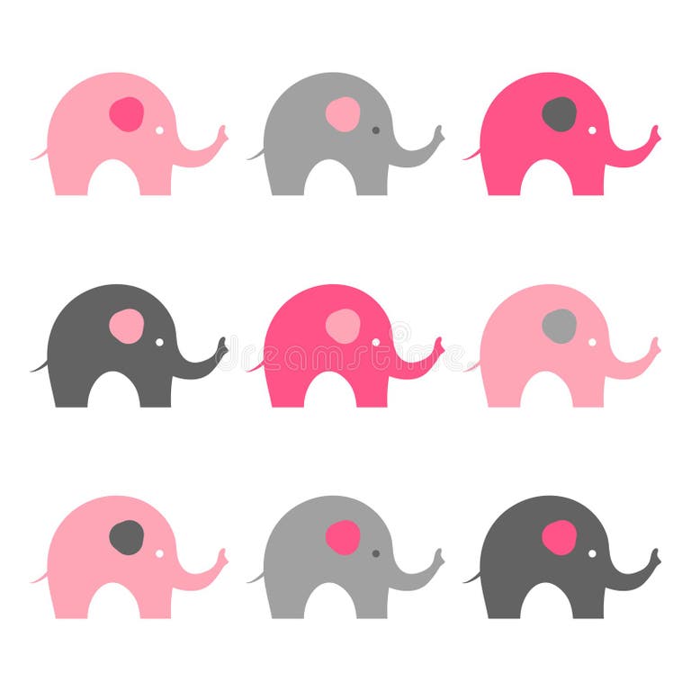 Pink Elephants Set. Cute Simple Elephant Logos Stock Vector ...