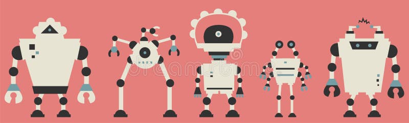 Retro Android Robots Vector Collection. Stock Vector - Illustration of ...