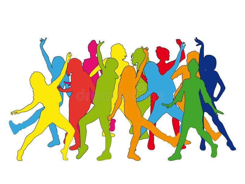 Huge Collection of Party People Dancing. Colorful Silhouette of Dancers ...