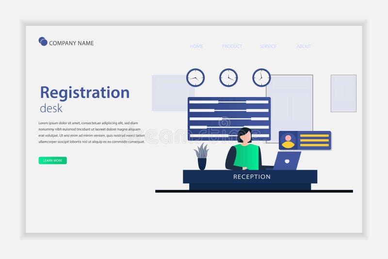Illustration Vector of Registration Desk Online Landing Page Stock ...