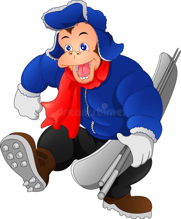 Monkey Skiing in a Winter Landscape Stock Vector - Illustration of ...