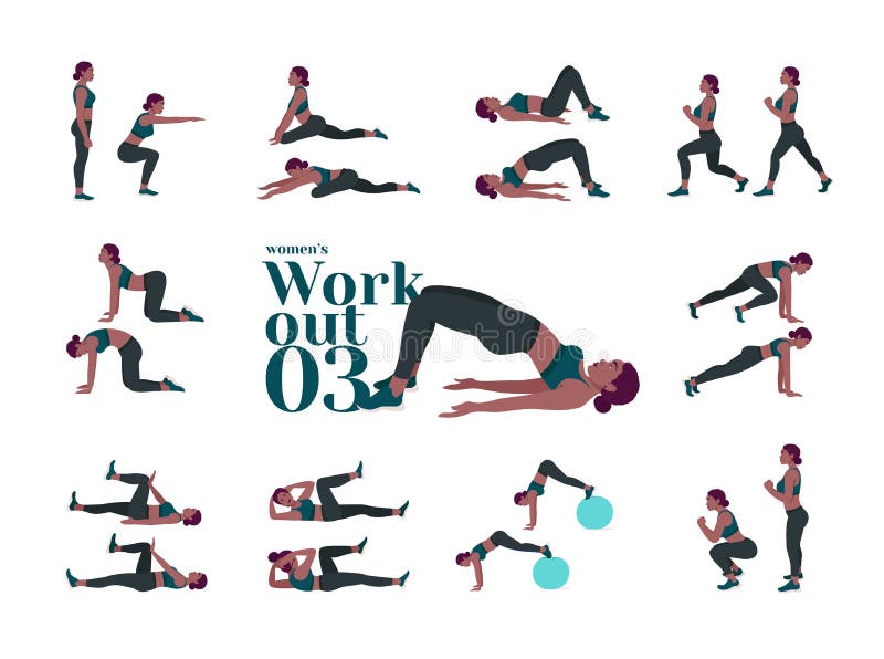 Women Workout Set. Women Exercise Vector Set. Women Doing Fitness and ...