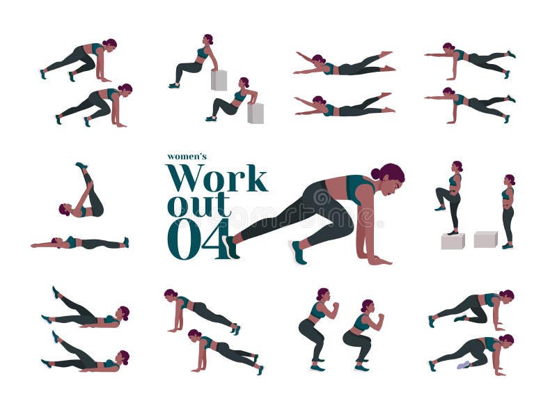 Women Workout Set. Women Exercise Vector Set. Women Doing Fitness and ...