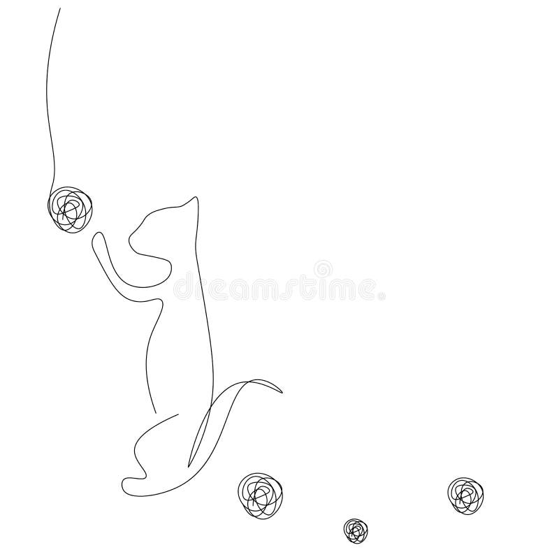 Cat Play with Toy Ball. Continuous Line Stock Illustration ...