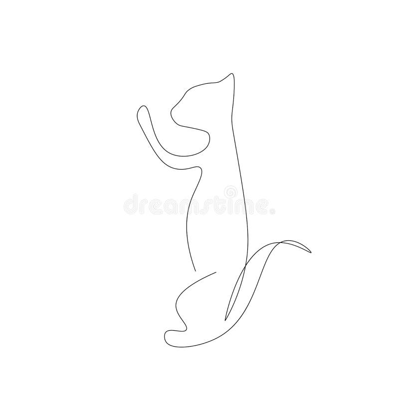 Cat Play with Toy Ball. Line Drawing Design, Vector Stock Illustration ...