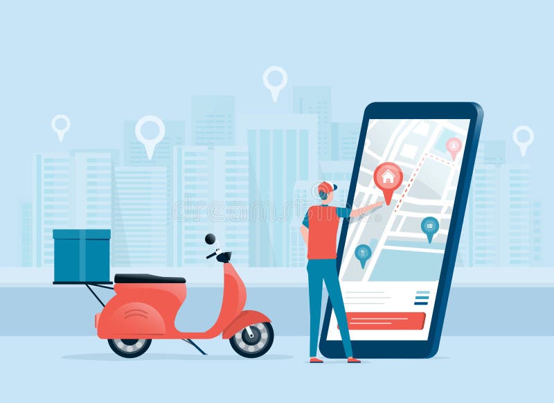Business Online Delivery Concept with Delivery Man and Mobile Online ...