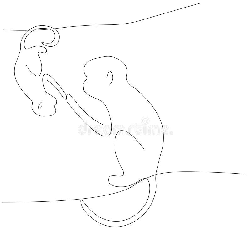 Monkey Animal Silhouette One Line Drawing Vector Stock Vector ...