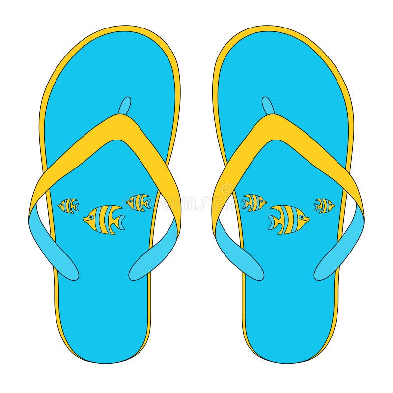 Yellow-blue Flip Flops with a Fish Pattern for Everyday Walks Stock ...