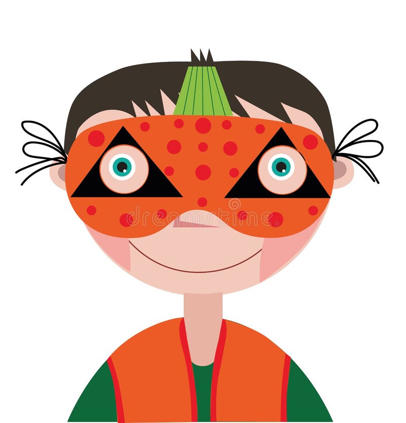 A Boy in a Pumpkin Mask on His Face Stock Vector - Illustration of cute ...