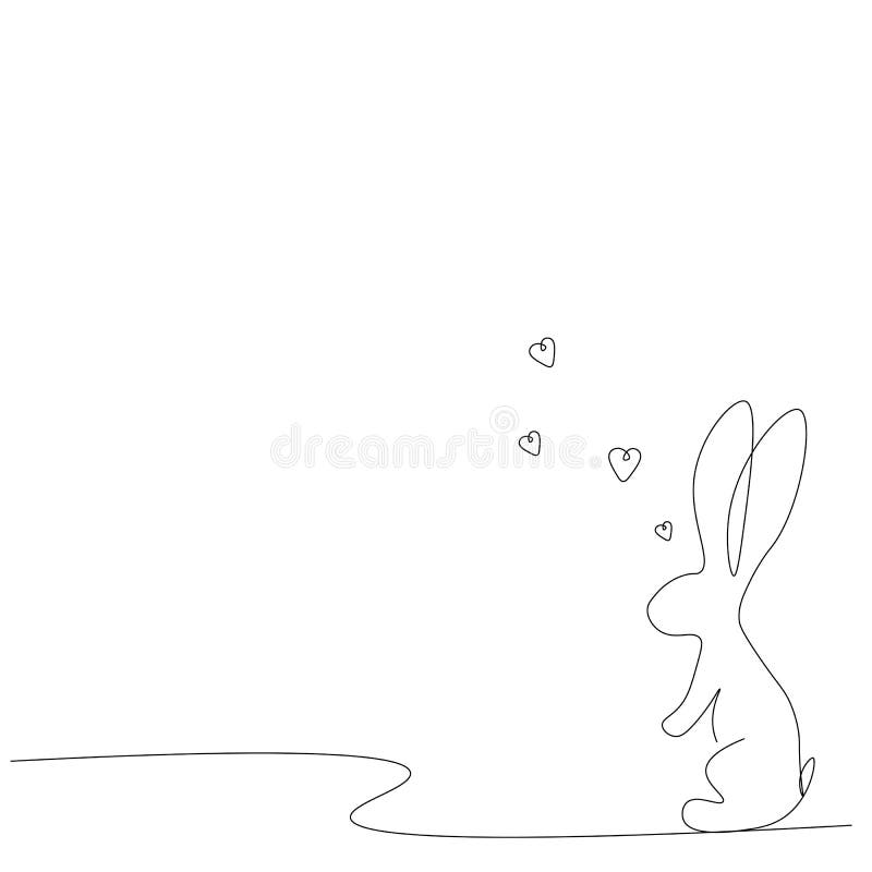 Bunny Love Heart Design. Line Drawing Stock Illustration - Illustration ...