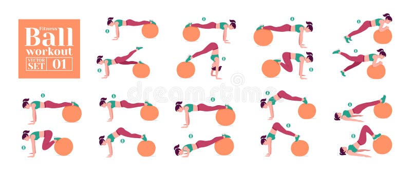 Swiss Ball/ Fitness Ball Workout Set. Young Woman Doing Stability Ball ...