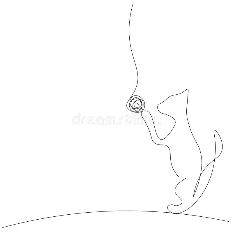 Cat Play with Toy Line Drawing. Vector Stock Vector - Illustration of ...