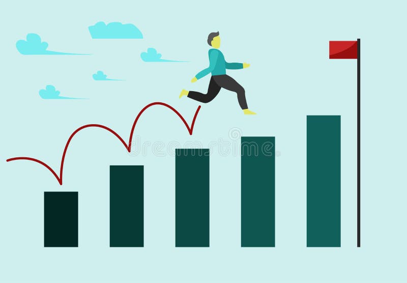 A Young Jump Business Level Up. Vector Illustration Flat, Business ...