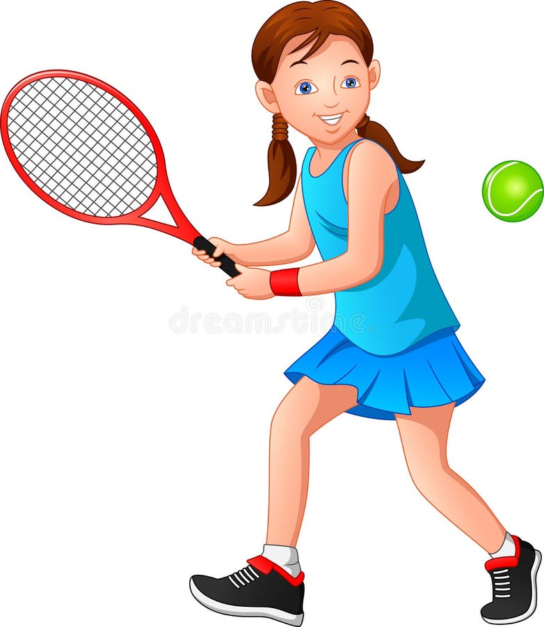 Cartoon Girl Playing Tennis Stock Vector - Illustration of female ...