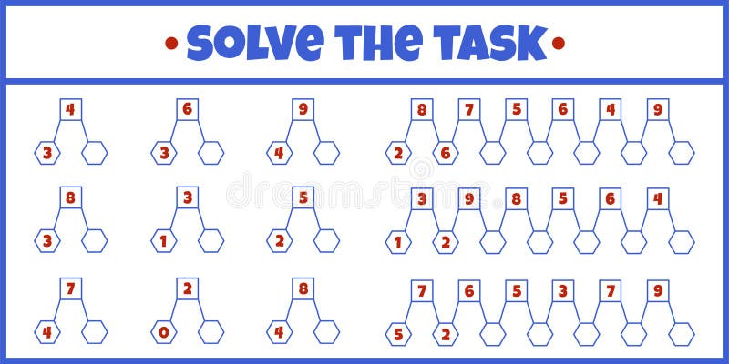 Set of Solve the Task. Mathematical Puzzle Game. Worksheet Stock Vector ...