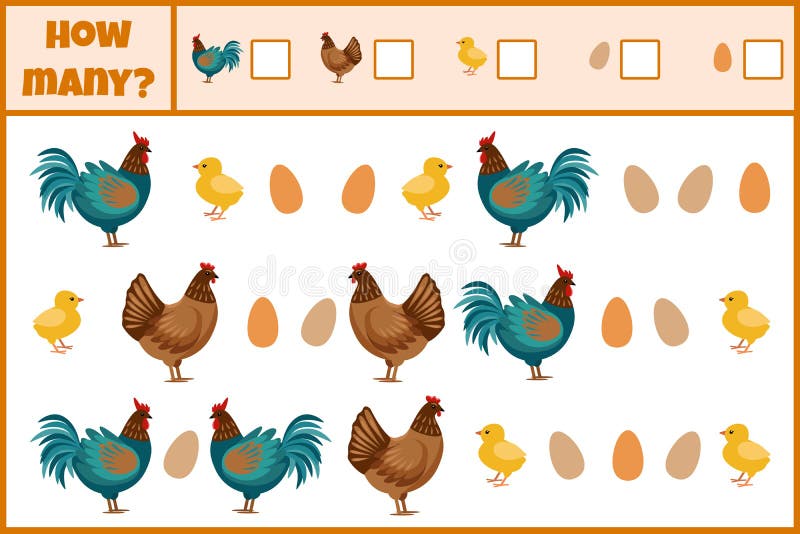 Educational Mathematical Game. Count the Number of Birds Stock Vector ...