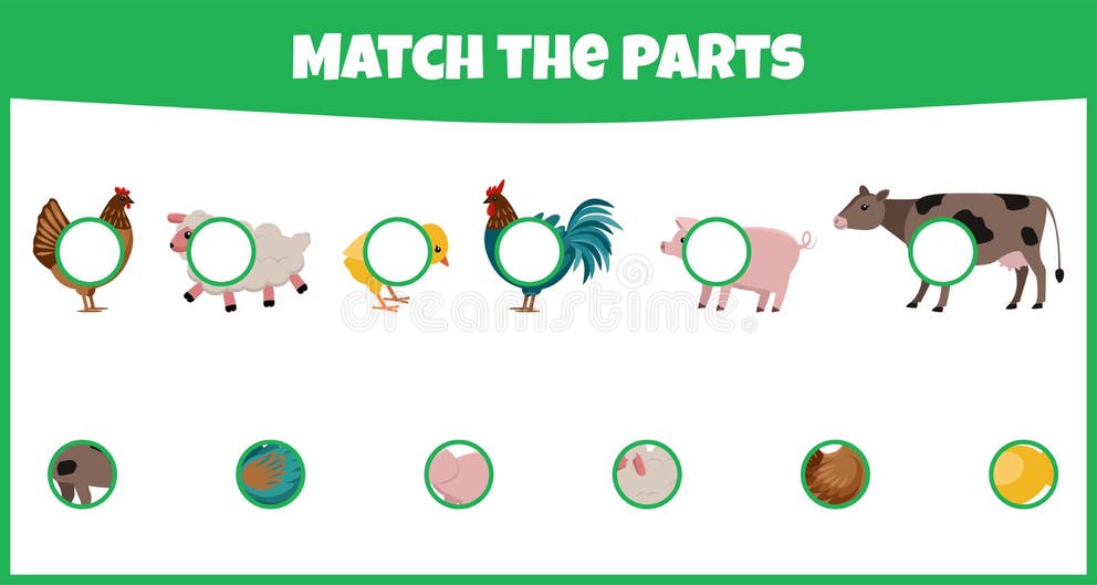 Educational Game. Match the Parts. Match Parts of Animals Stock Vector ...