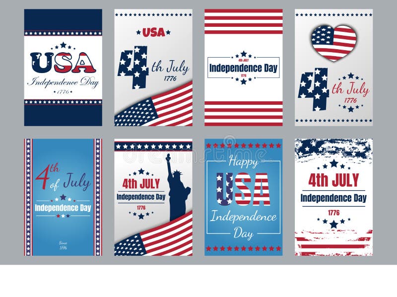 USA Independence Day Cards. Set of Independence Day Cards Stock Vector ...