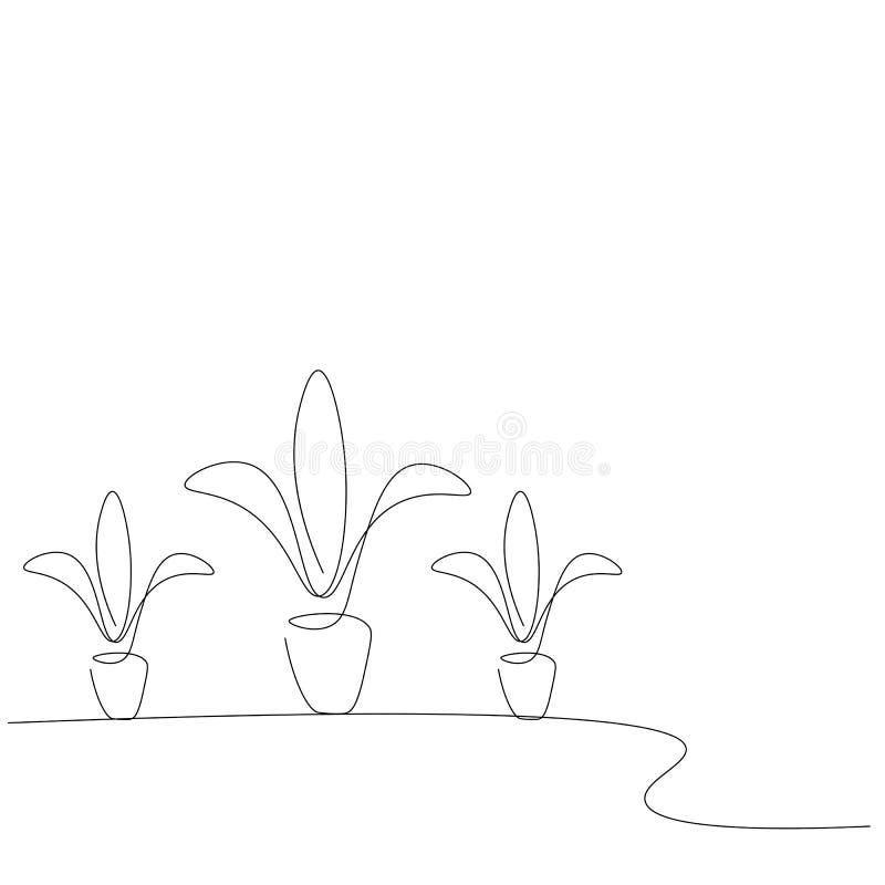 Plant in Pot One Line Drawing, Vector Illustration Stock Vector ...