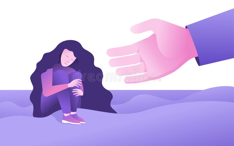 Sad woman and helping hand stock illustration. Illustration of ...