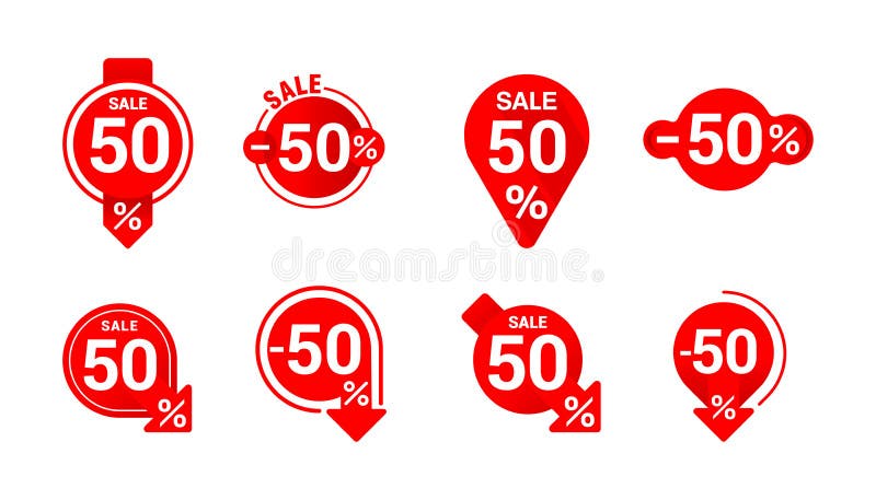 50 Percents Off Sale Tag Sticker Collection Stock Vector - Illustration ...