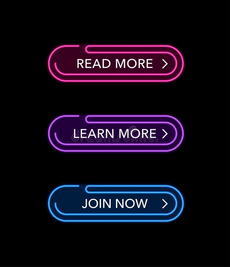 Web Buttons in Neon - Read, Learn More, Join Now Stock Vector ...