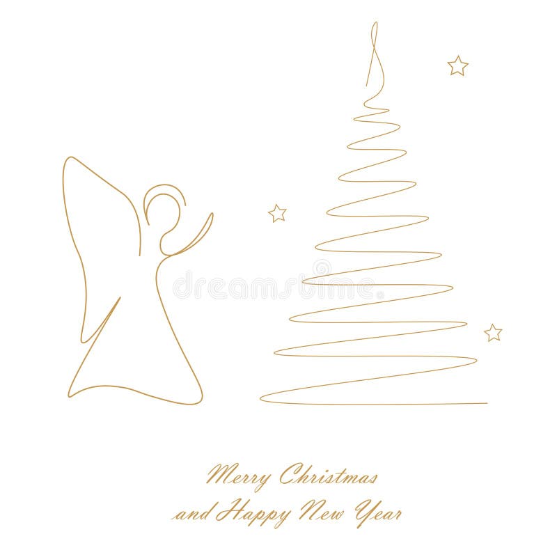 Christmas Card with Tree and Angel. Golden Stock Illustration ...
