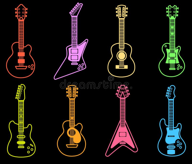 Line Art Neon Guitar Icons Collection Stock Illustrations – 7 Line Art ...