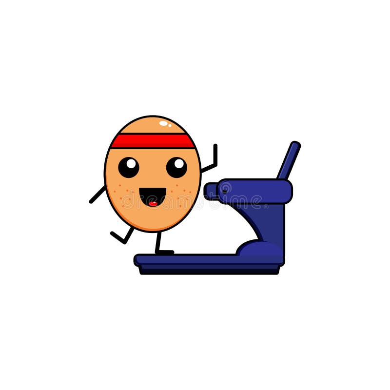 Cute Egg with Red Headband Working Out on a Treadmill Character Vector ...