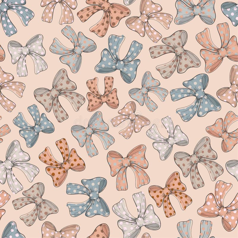 Seamless Pattern Background with Beige Dotted Bow and Bow-tie Stock ...