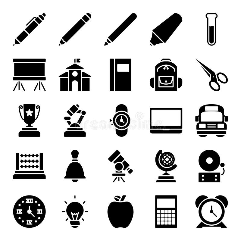 School and Education Icons Solid Styles. Stock Vector - Illustration of ...