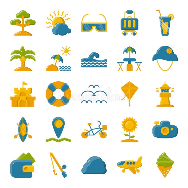 Summer Icons in Filled Line Style for Any Projects, Use for Website ...