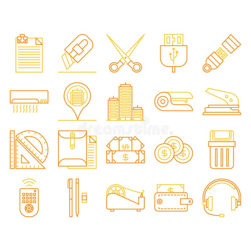 Set of Office Related Vector Line Two Color Icons. Contains Such Icons ...
