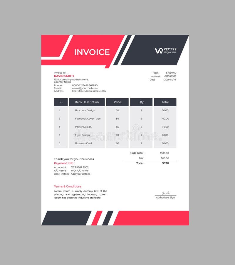 Creative and Modern Business Invoice Template Design Vector. Stock ...