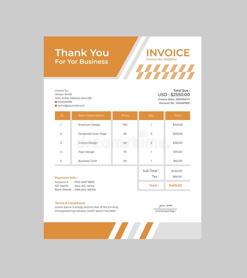 Modern Invoice Template Design in Red Theme Stock Vector - Illustration ...