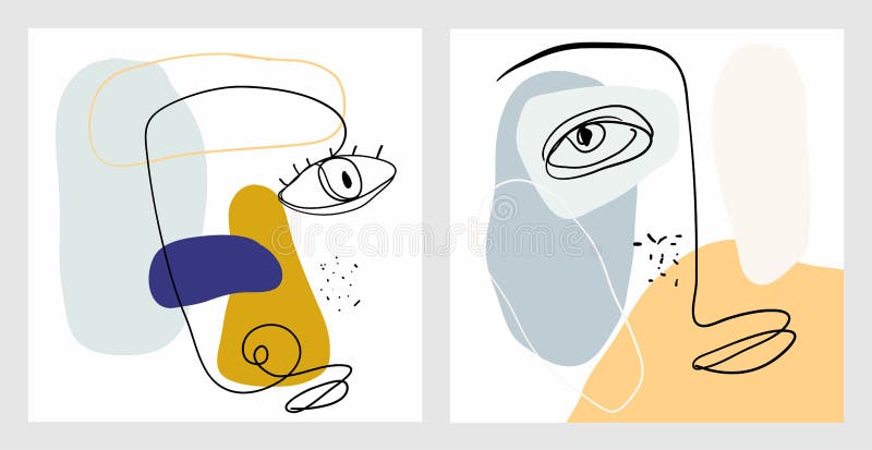 Abstract Line Art Set with Portraits, Posters, Wall Art, Backgrounds ...