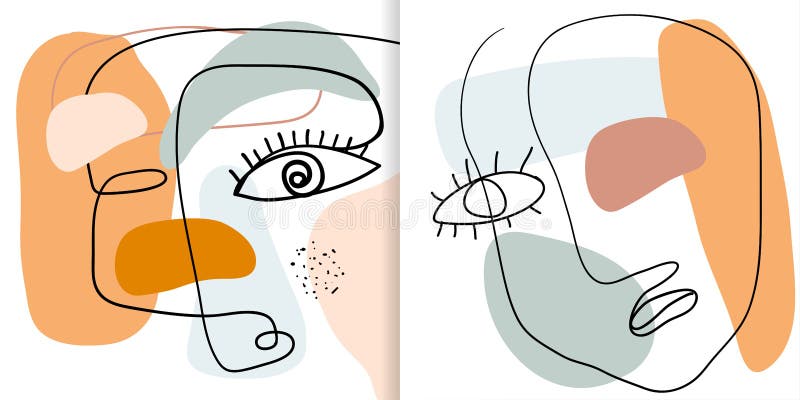 Abstract Line Art Set with Portraits, Posters, Wall Art, Backgrounds ...
