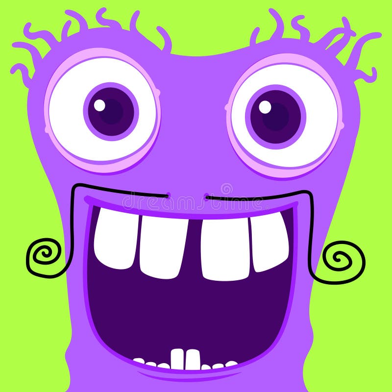 Funky Purple Monster Character with Curved Mustache. Stock Vector ...