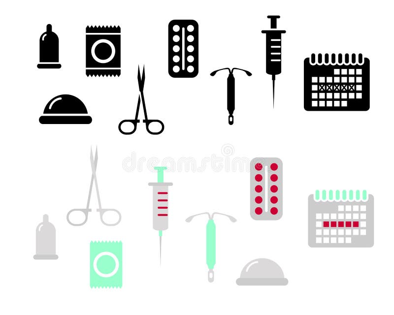 Set of Icons and Silhouettes with Methods of Contraception. Clip Art ...