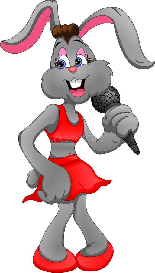 Cute Rabbit Singing and Holding a Microphone Stock Vector ...
