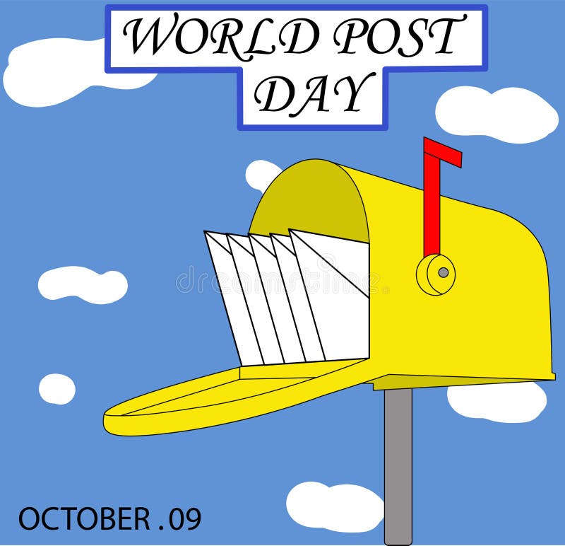 World Mail Day, Vector Illustration of a Mail Box with Letters, Sky ...